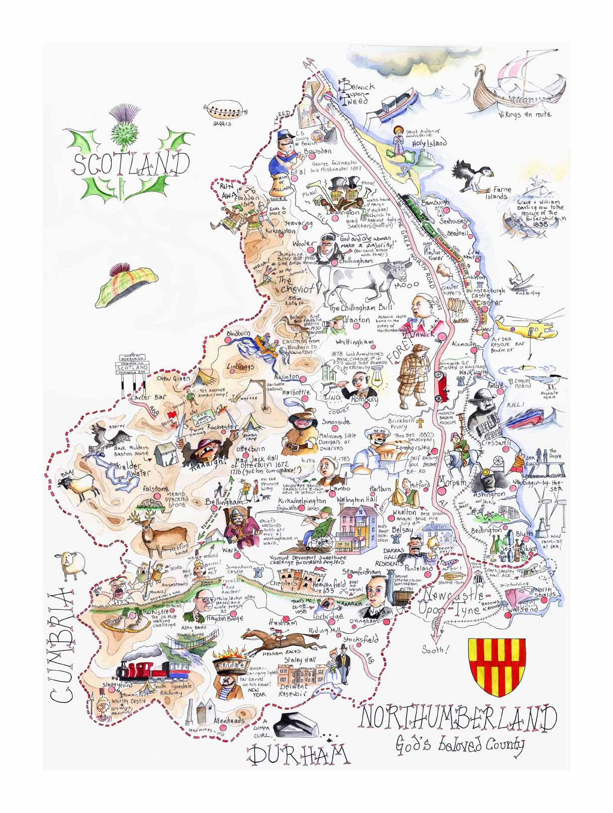 MAP OF NORTHUMBERLAND – Tim Bulmer | Humorous Cartoons for all ...