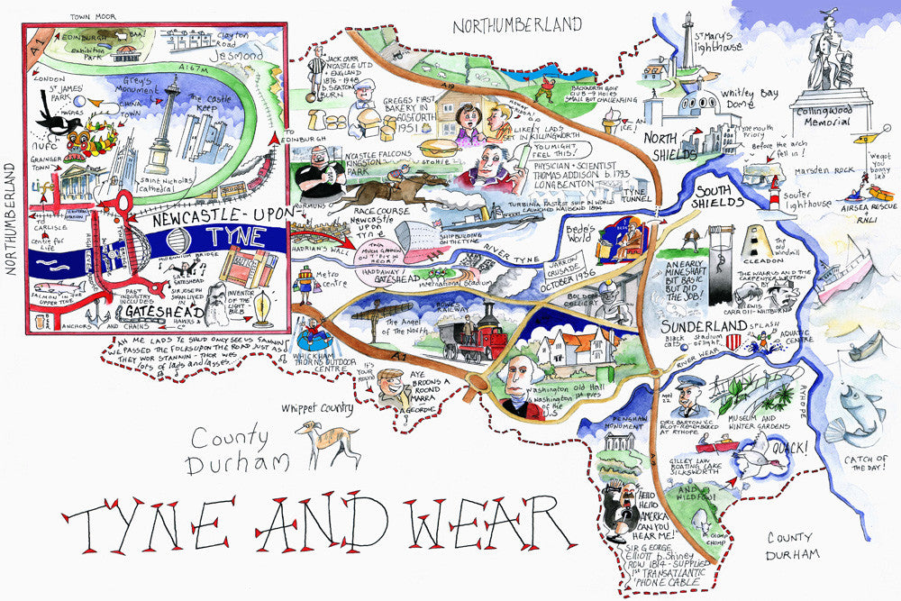MAP OF TYNE AND WEAR : Giclée Print limited edition of 250 – Tim Bulmer ...